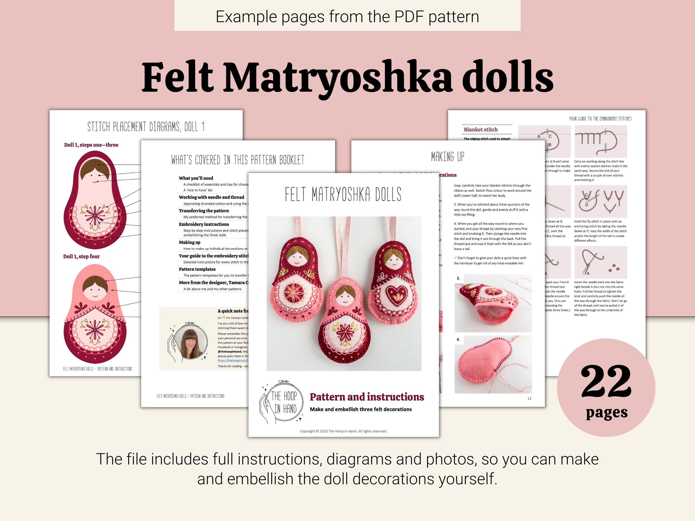 Felt Matryoshka Dolls Pattern DIY Valentines Ornaments Folk - Etsy