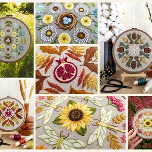 Four Seasons Embroidery Pattern Bundle, Seasonal Samplers, Botanical ...