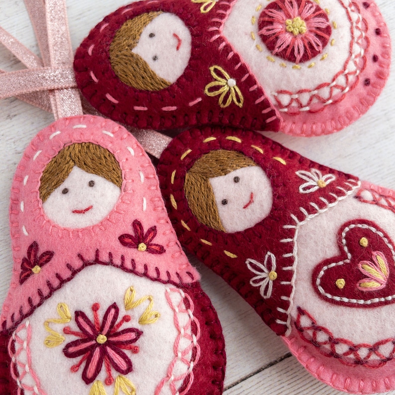 Felt Matryoshka Dolls Pattern, DIY Valentine’s Ornaments, Folk Art Doll ...