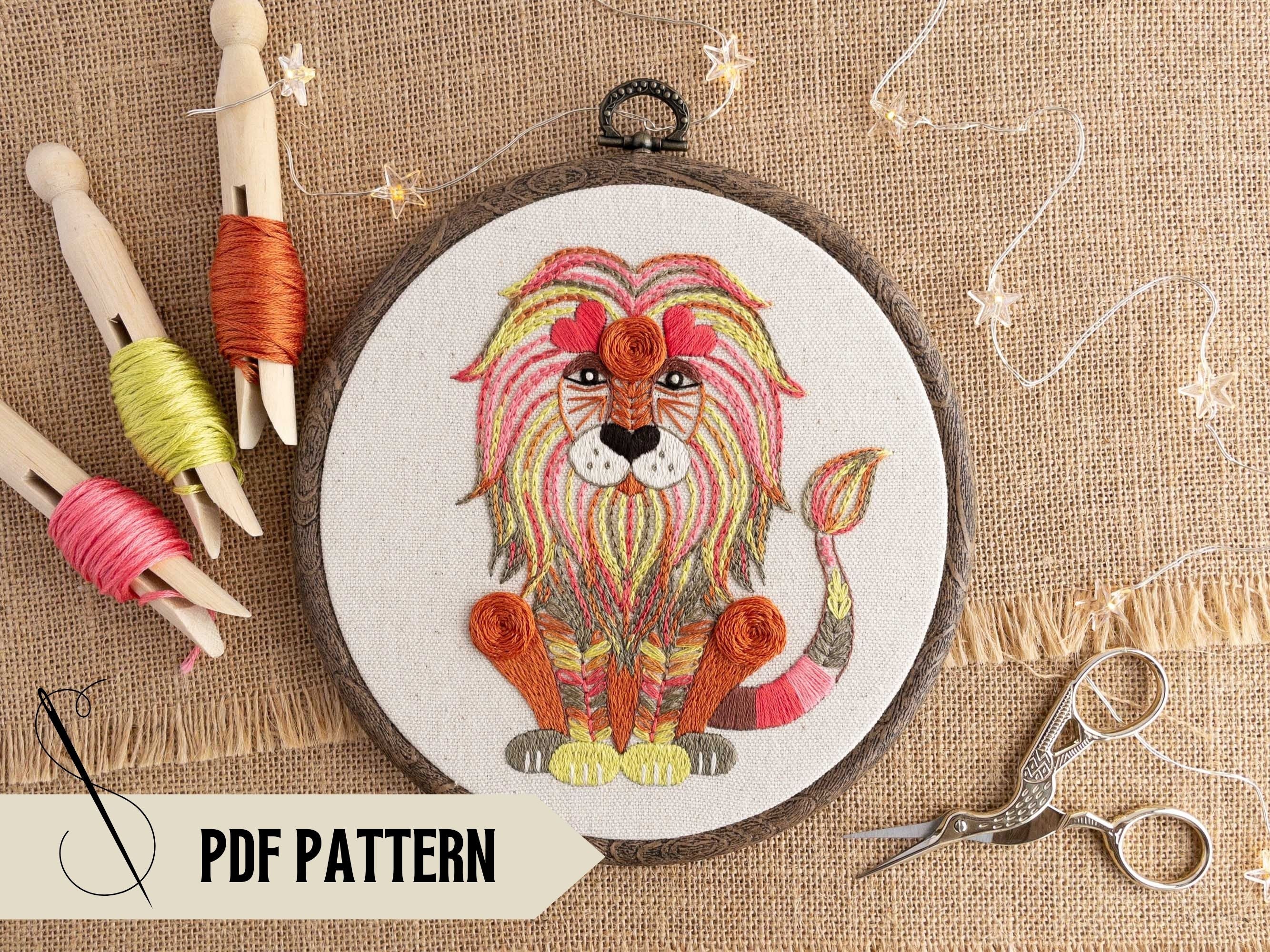 Leo the Lion Embroidery Pattern PDF, Star Sign Hand Embroidery Project ...