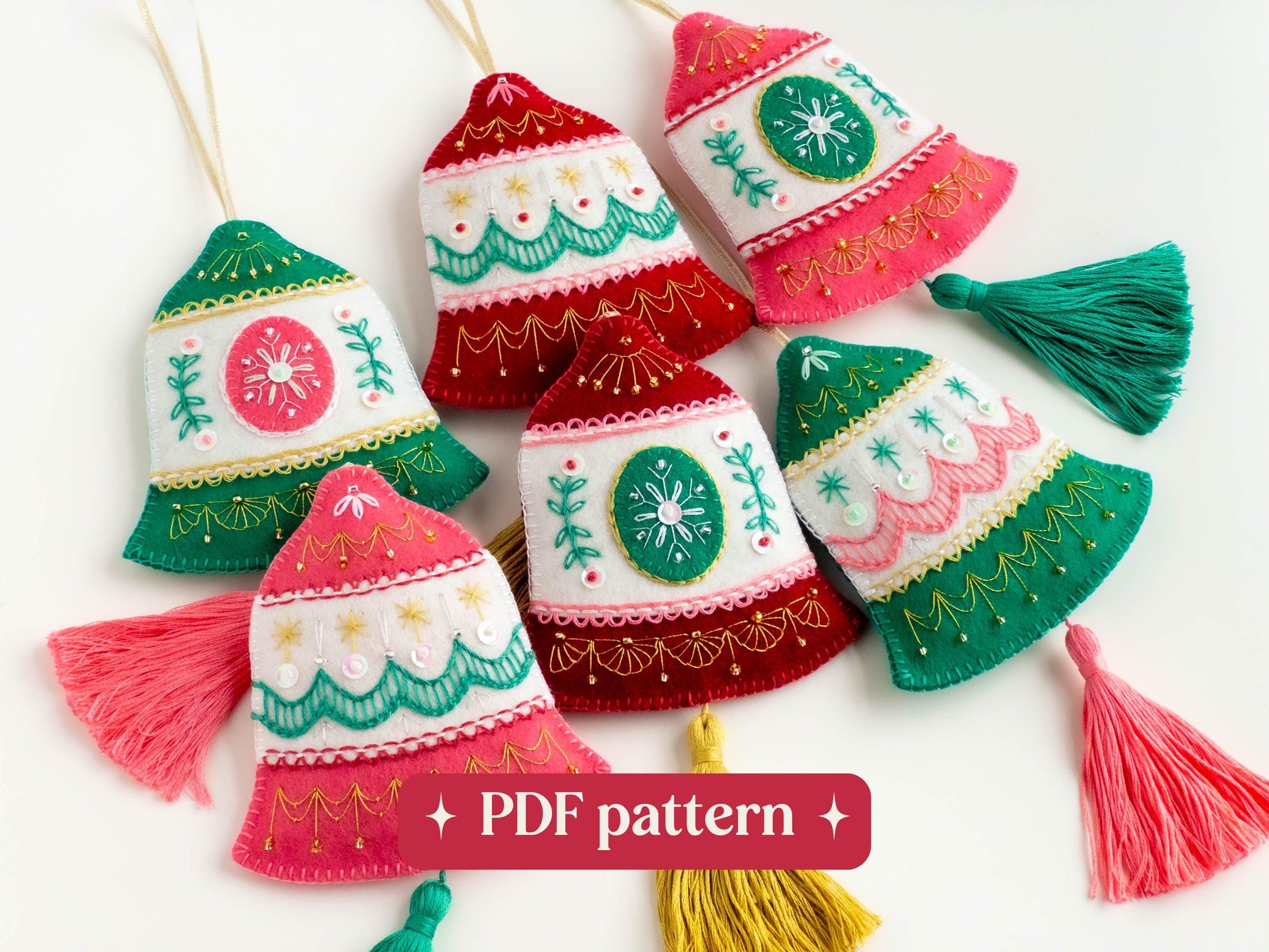 Felt Christmas Bells Embroidery Pattern, Set of Six DIY Holiday ...