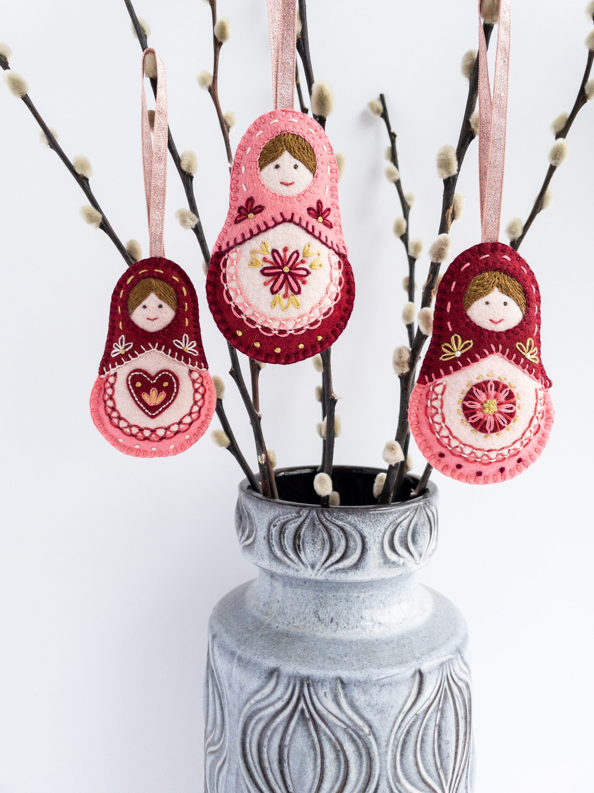 Felt Matryoshka Dolls Pattern DIY Valentines Ornaments Folk - Etsy