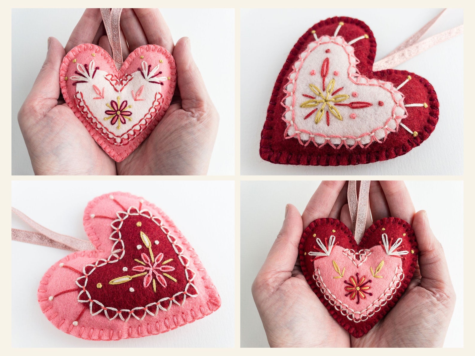 Embroidered Felt Hearts PDF Pattern DIY Heart Ornaments - Etsy