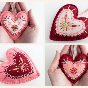 Embroidered Felt Hearts PDF Pattern, DIY Heart Ornaments, Valentines ...