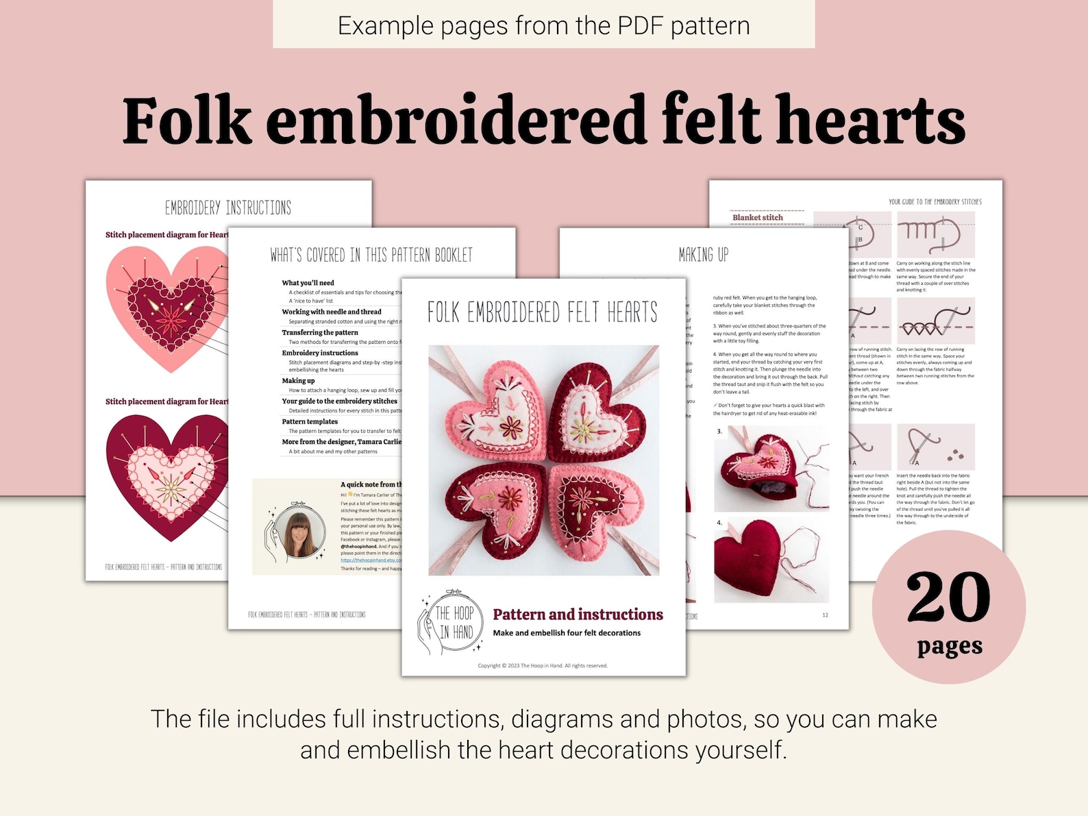 Embroidered Felt Hearts PDF Pattern DIY Heart Ornaments - Etsy