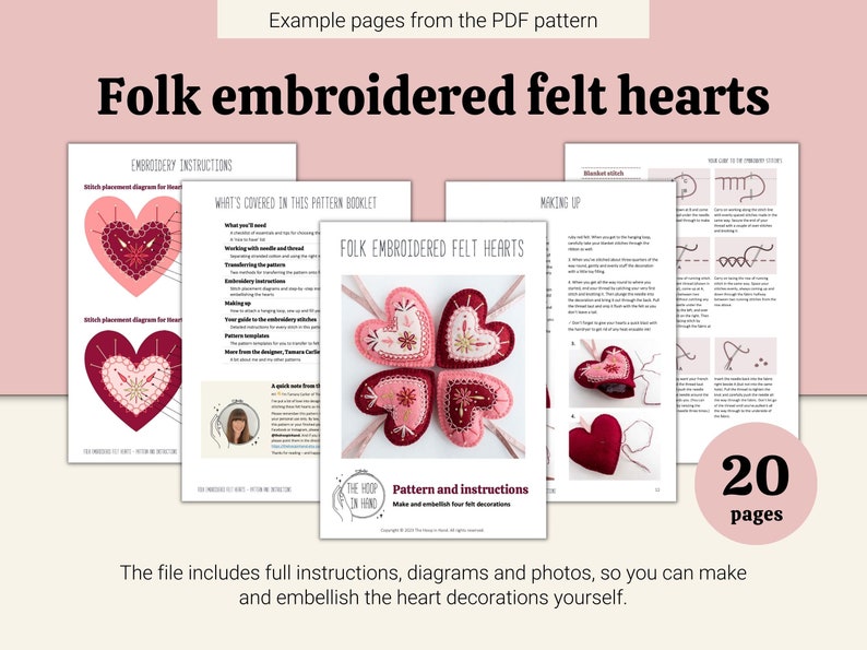 Embroidered Felt Hearts PDF Pattern DIY Heart Ornaments - Etsy
