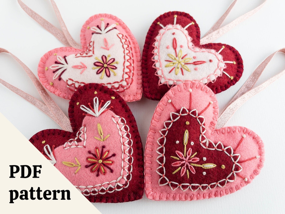 Embroidered Felt Hearts PDF Pattern DIY Heart Ornaments - Etsy