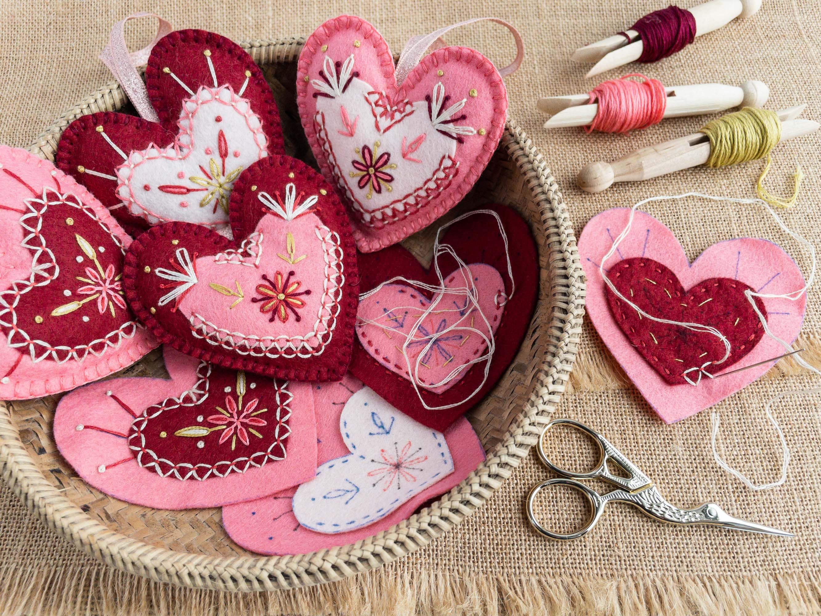 Embroidered Felt Hearts PDF Pattern DIY Heart Ornaments - Etsy