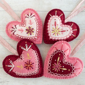 Embroidered Felt Hearts PDF Pattern, DIY Heart Ornaments, Valentine’s ...