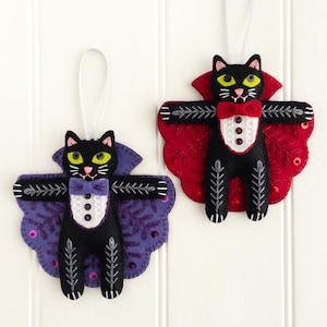 Felt Vampire Cats Embroidery Pattern, Halloween Felt Ornaments, DIY ...