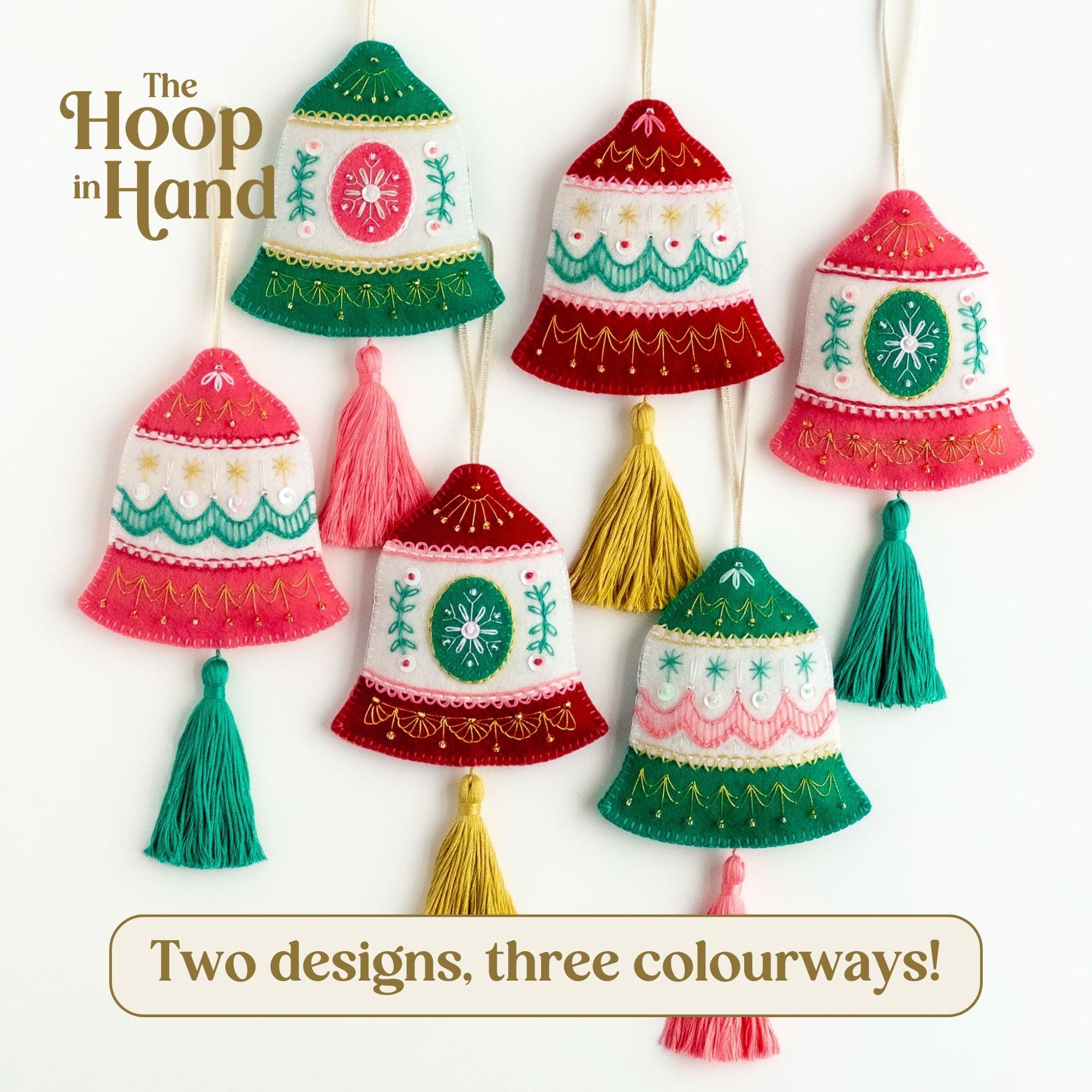 Felt Christmas Bells Embroidery Pattern: Set of Six DIY Holiday ...