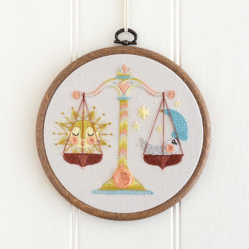 Libra Hand Embroidery Pattern, Boho-style Zodiac Design, DIY 6-inch ...