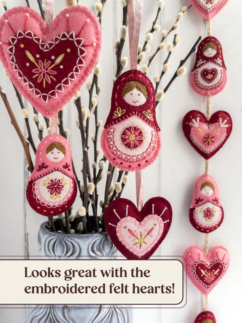 Felt Matryoshka Dolls Pattern, DIY Valentine’s Ornaments, Folk Art Doll ...