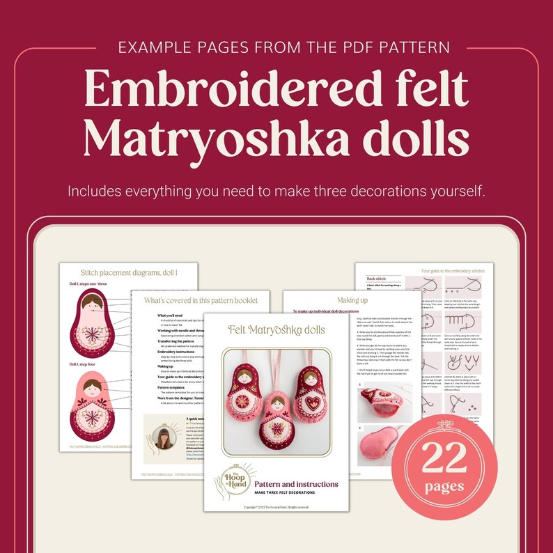 Felt Matryoshka Dolls Pattern, DIY Valentine’s Ornaments, Folk Art Doll ...