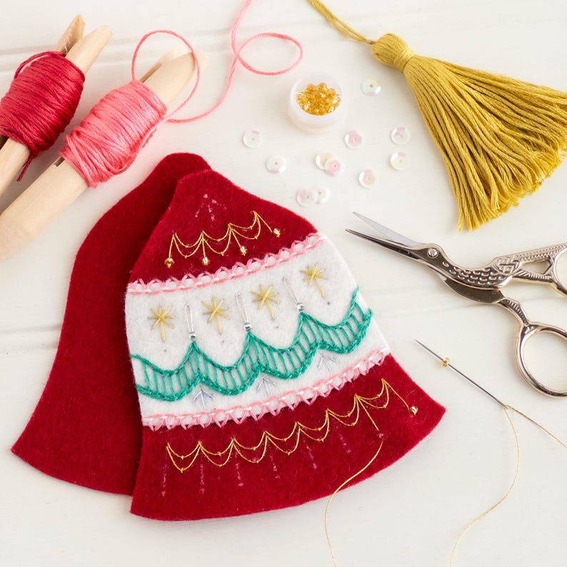 Felt Christmas Bells Embroidery Pattern, Set of Six DIY Holiday ...