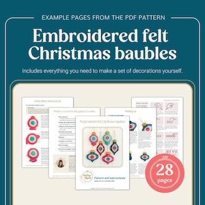 Felt Christmas Baubles Embroidery Pattern, DIY Holiday Décor, Set of ...