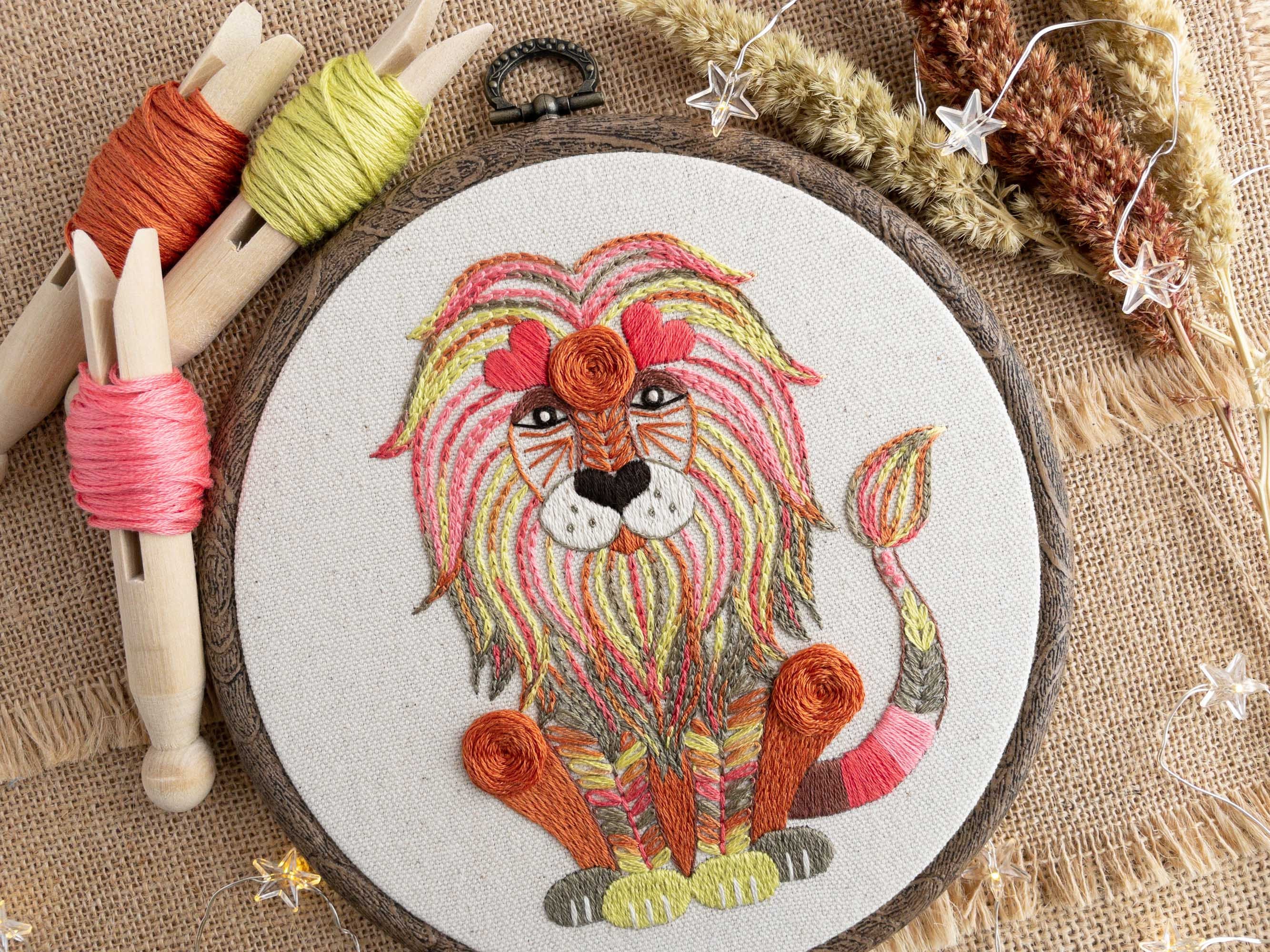Leo the Lion Embroidery Pattern PDF, Star Sign Hand Embroidery Project ...