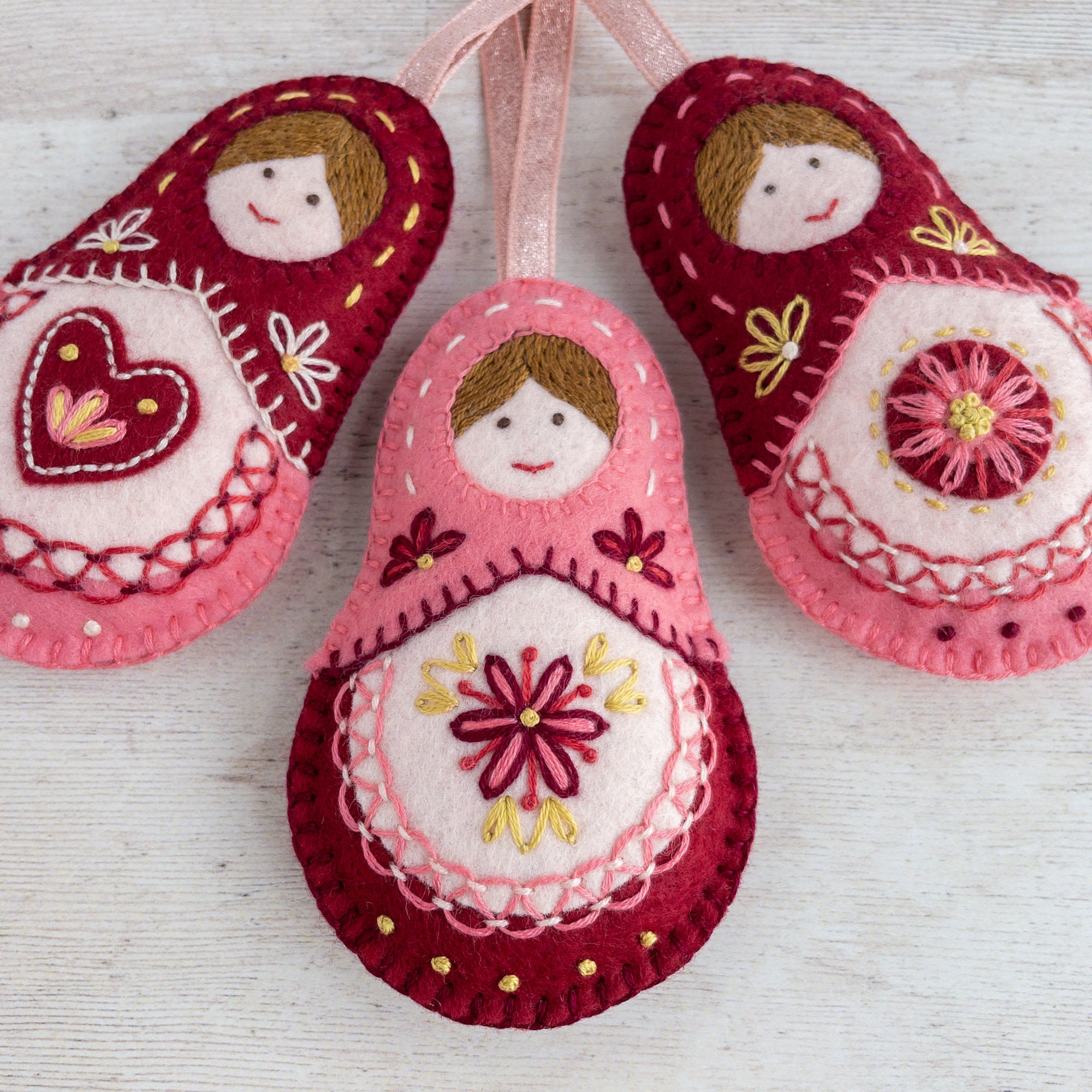 Felt Matryoshka Dolls Pattern, DIY Valentine’s Ornaments, Folk Art Doll ...