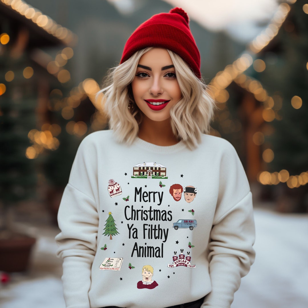 Merry Christmas Ya Filthy Animal, Christmas Sweatshirt, Holiday Movie ...