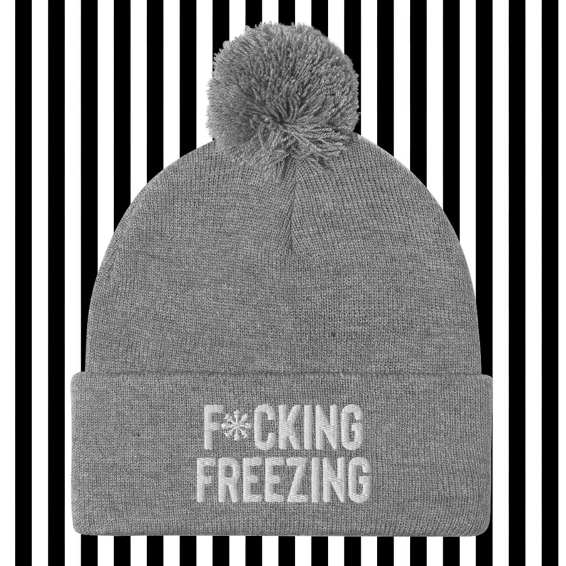 Embroidered Fcking Freezing Pom-pom Beanie, Winter Hat, Beanie, Pom Pom ...