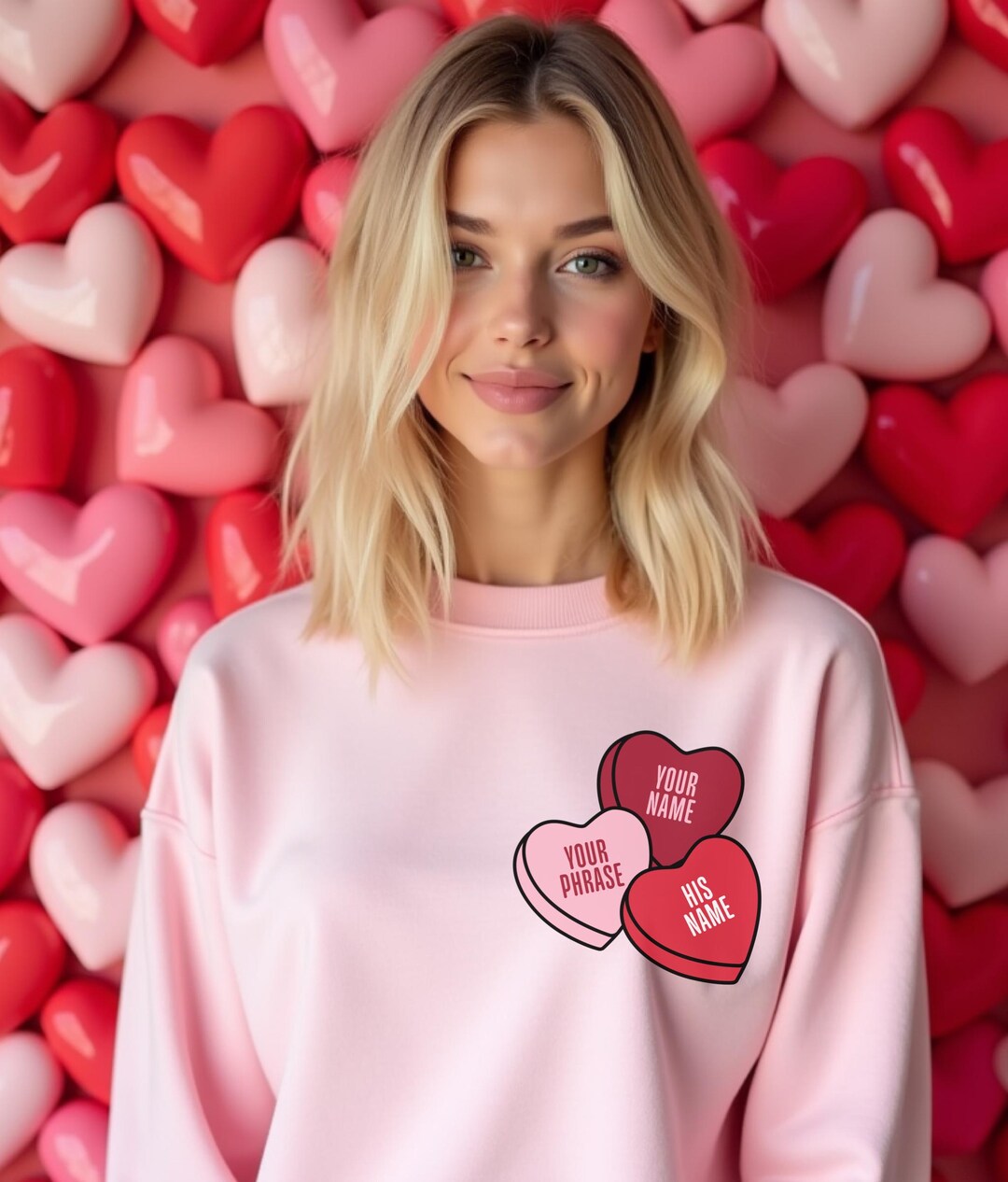 Personalized Candy Hearts Sweatshirt, Women's Valentine Shirt ...
