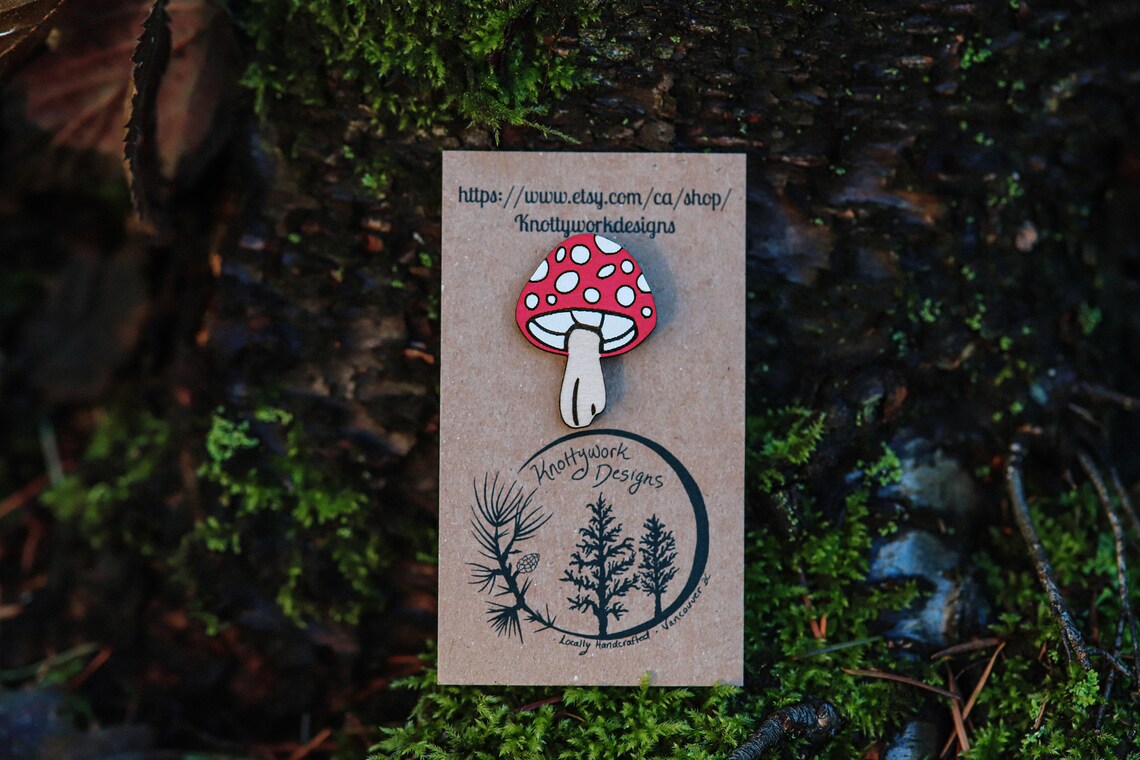 Mushroom Pin, Wood Pin, Mushroom Gift, Mushroom Lover Gift, Cottagecore ...