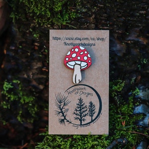 Mushroom Pin, Wood Pin, Mushroom Gift, Mushroom Lover Gift, Cottagecore ...