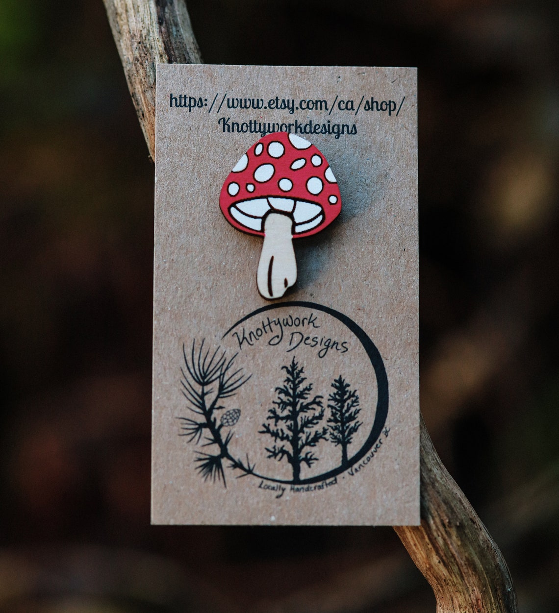 Mushroom Pin, Wood Pin, Mushroom Gift, Mushroom Lover Gift, Cottagecore ...