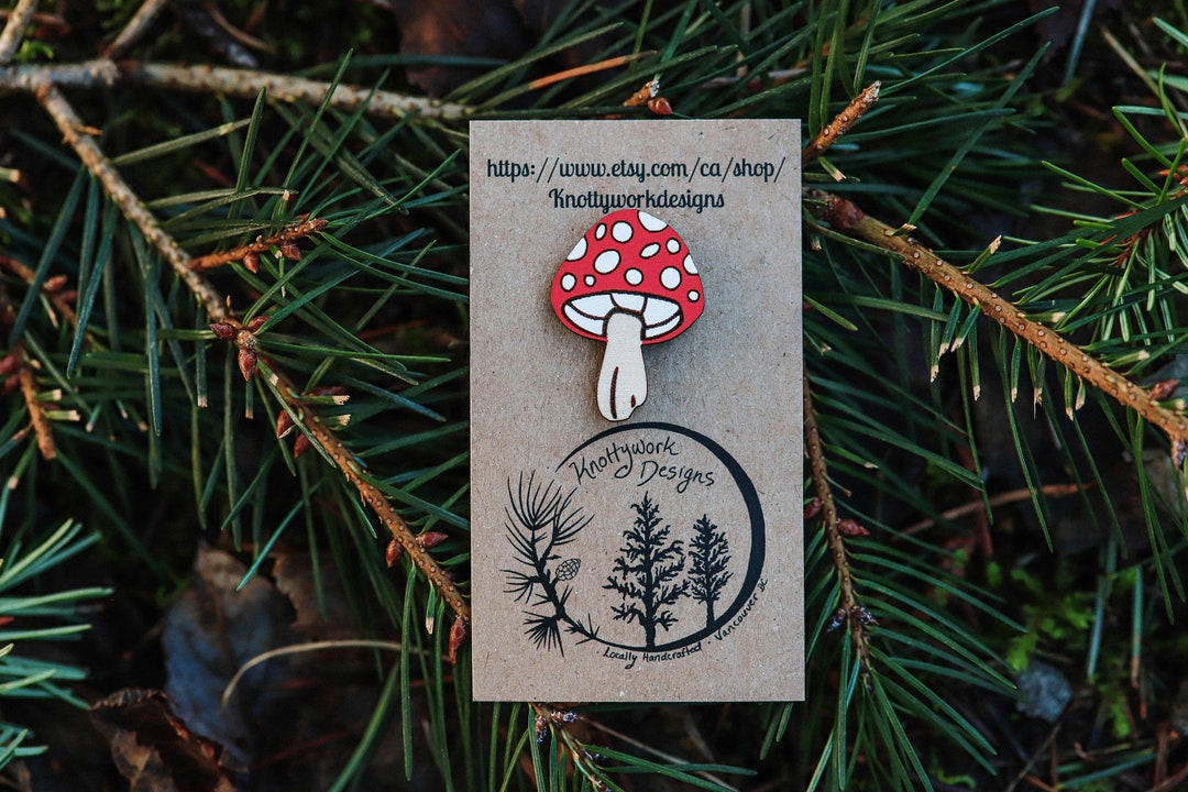 Mushroom Pin, Wood Pin, Mushroom Gift, Mushroom Lover Gift, Cottagecore ...
