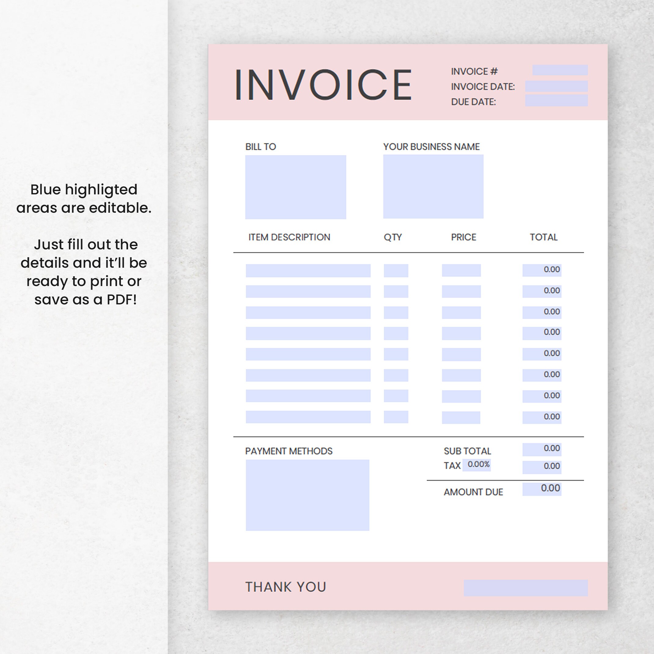 Invoice Template | Printable Invoice | Custom Order Forms | Auto ...