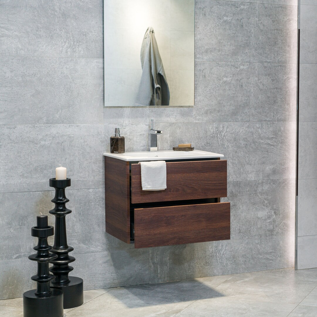 24 Inch VENETO Floating Dark Oak Single Sink Bathroom Vanity - Etsy