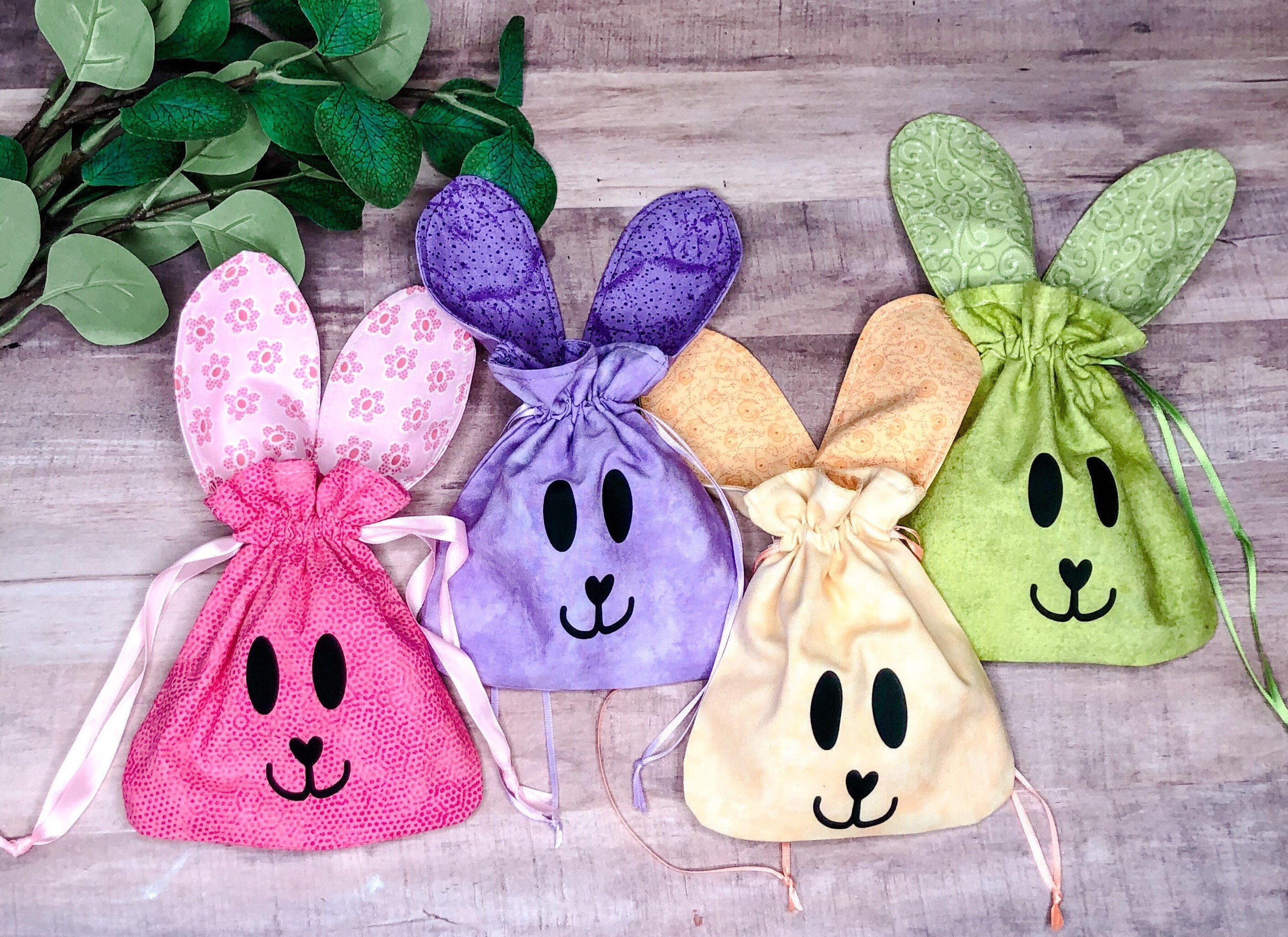 Easter Bunny Treat Bag, Bunny Ear Drawstring Bag, Easter Egg Hunt ...
