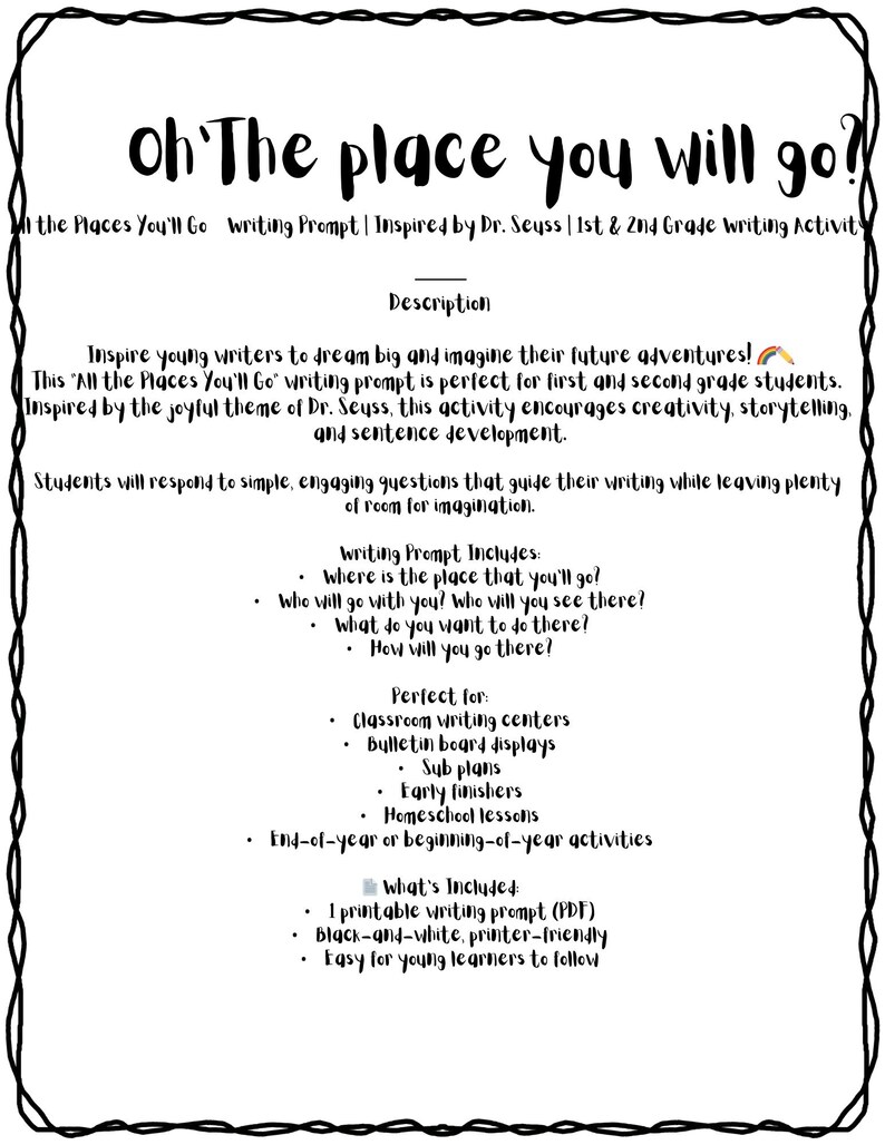 All the Places You’ll Go – Writing Prompt | Inspired by Dr. Seuss | 1st ...