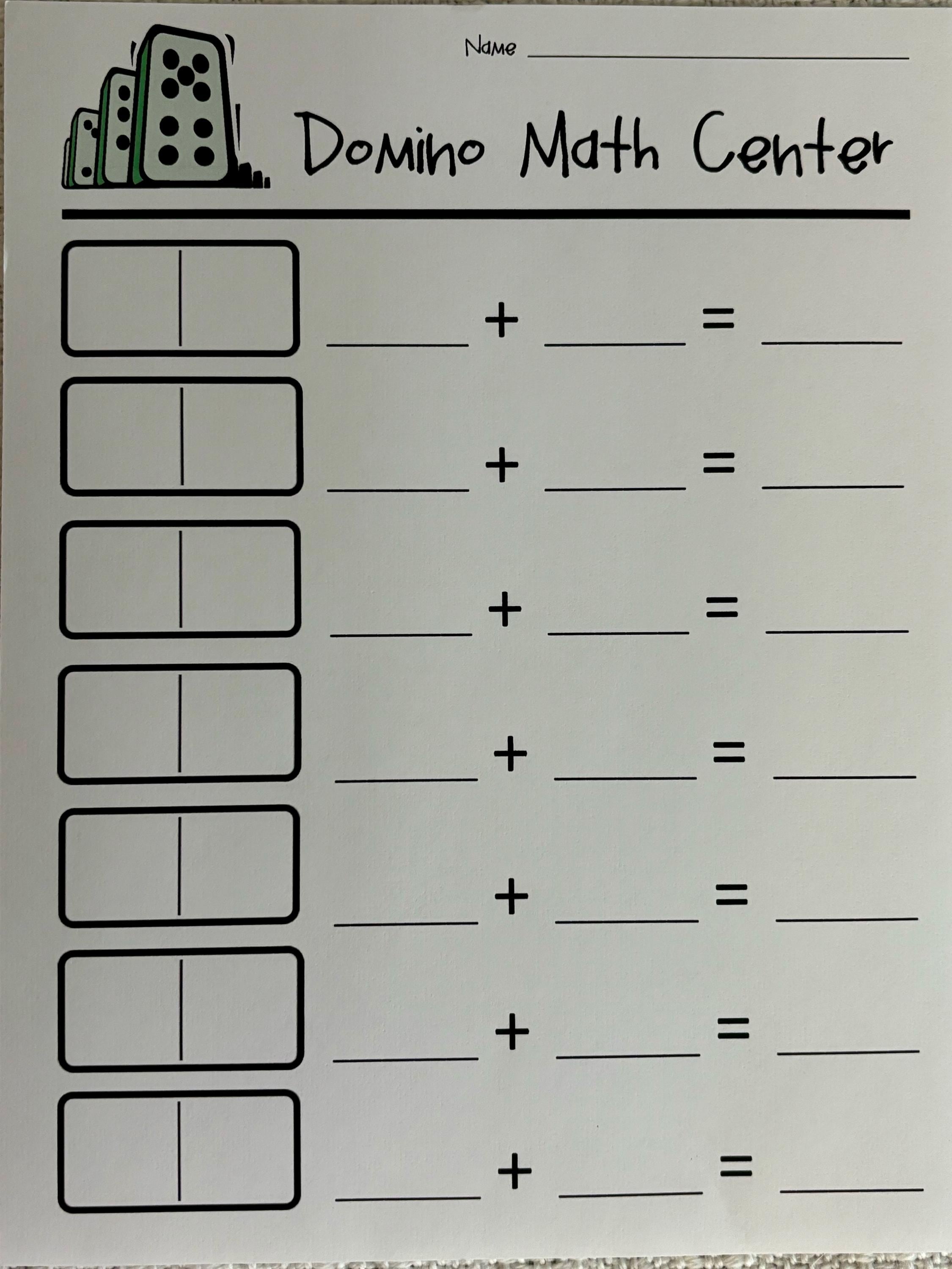 Domino Addtion Math Center - Addttion Printable for Elementary Students ...