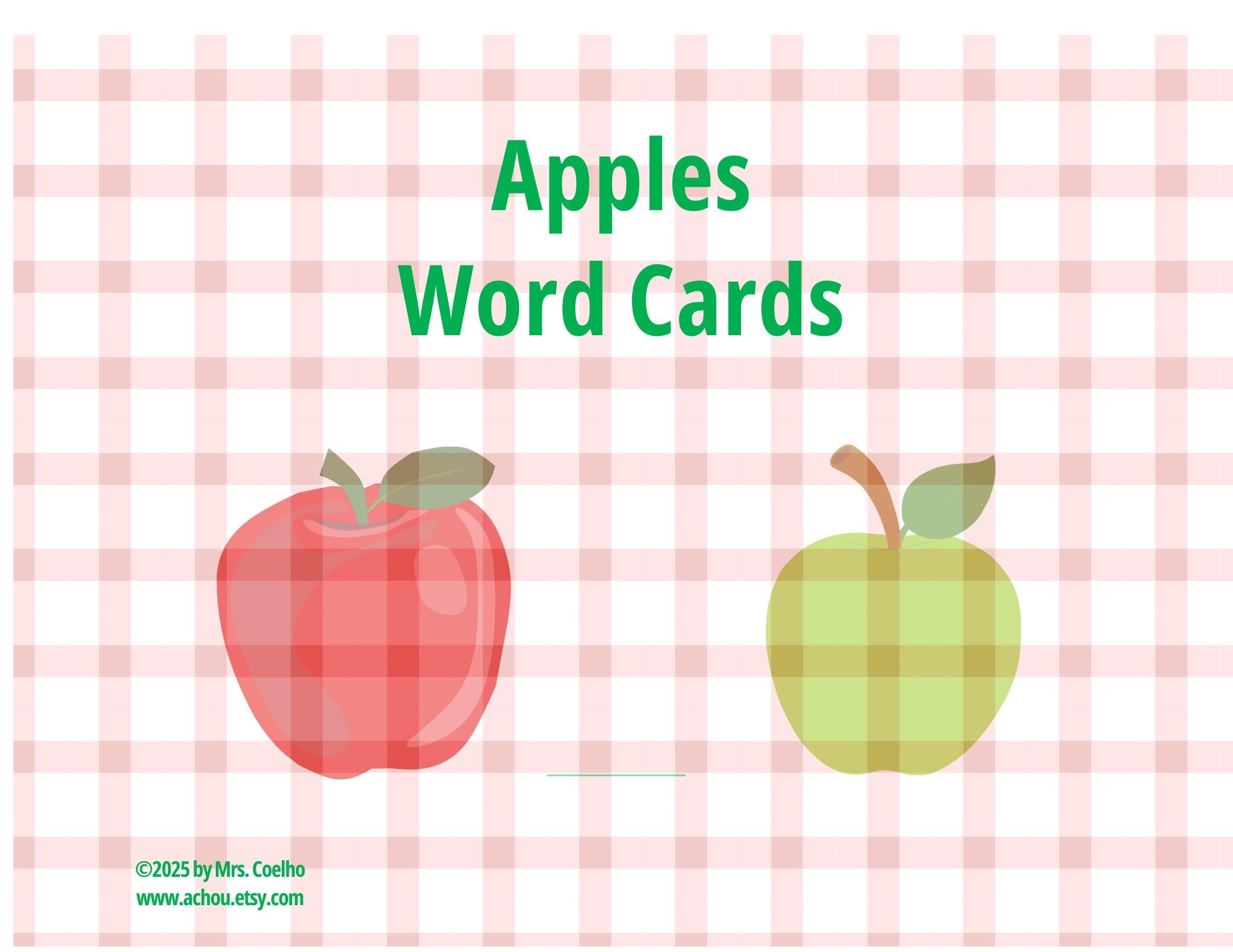 Printable Apple Vocabulary Printable Words - Template for Elementary ...
