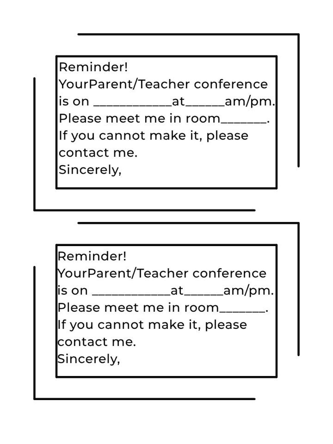 Parent Teacher Conference Summary Sheet | Editable Reminder Form ...