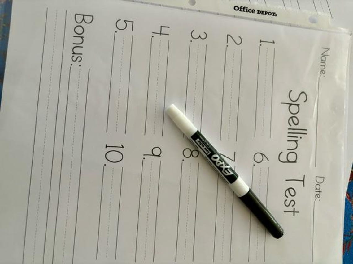 Printable 1 Page Spelling Test Template for Elementary Students| Word ...