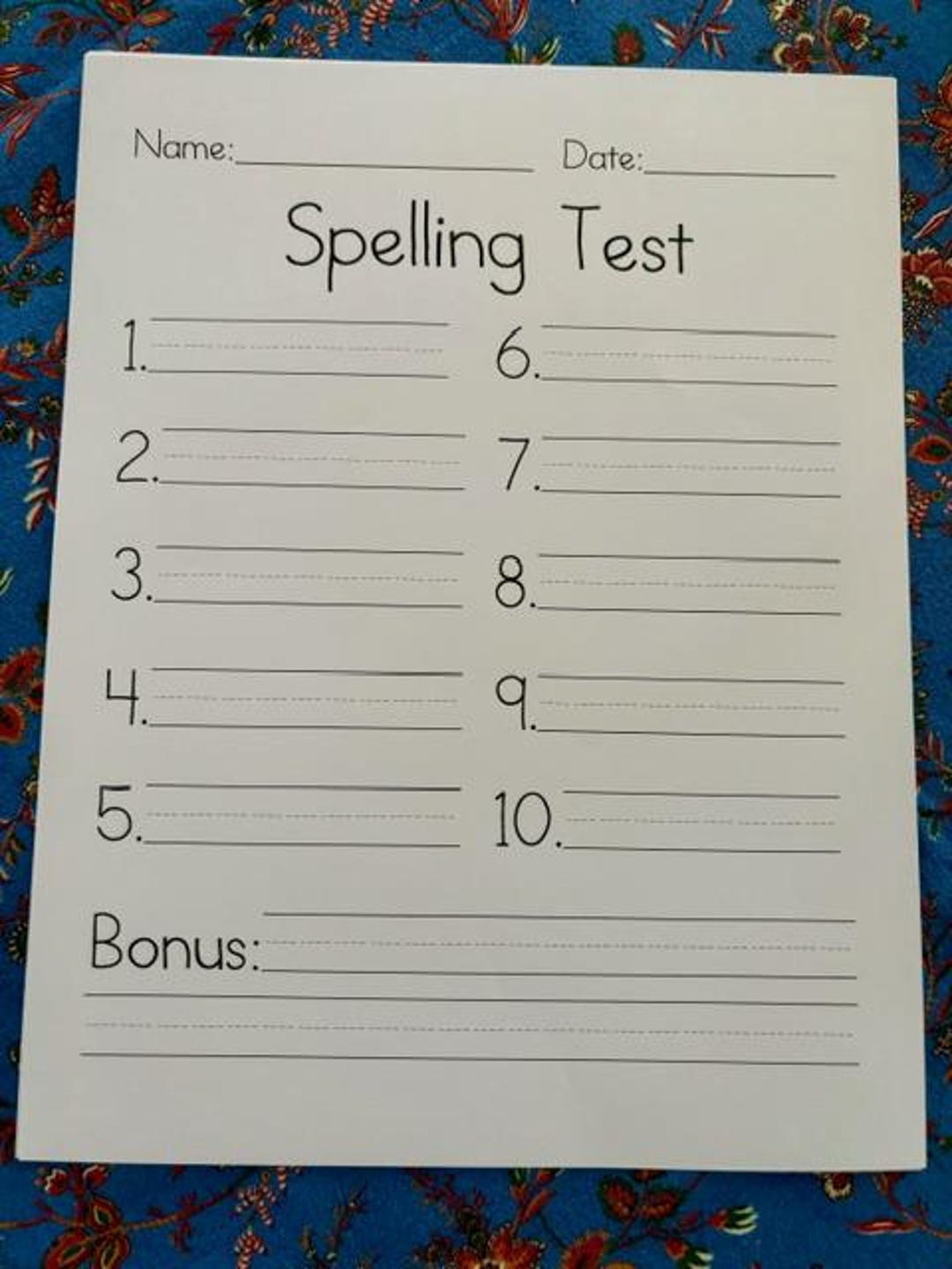 Printable 1 Page Spelling Test Template for Elementary Students| Word ...