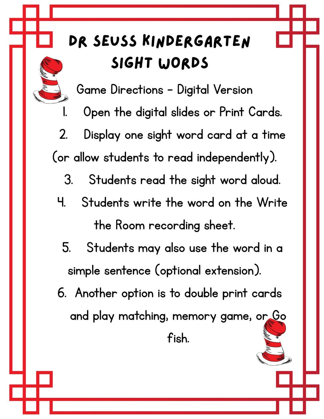 Dr. Seuss Sight Words Game – Read the Room Write the Room Activity ...