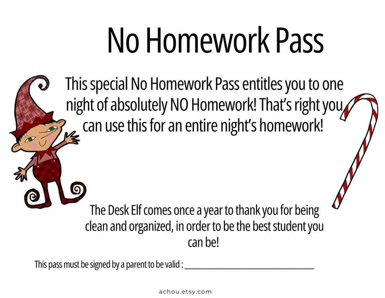Elf Homework Pass – Printable Classroom Reward (PDF) - Etsy