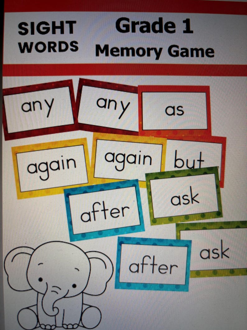 Sight Word Memory Game – Elementary Reading Practice (PDF Pattern) - Etsy
