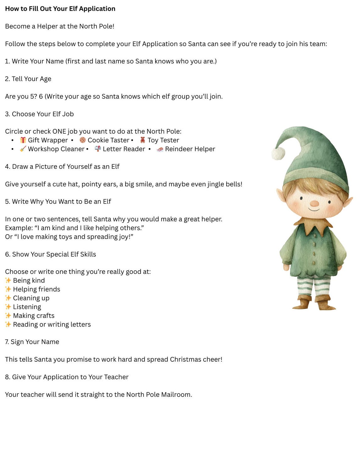 Elf Job Application - Printable Job Form – Reading Comprehension ...