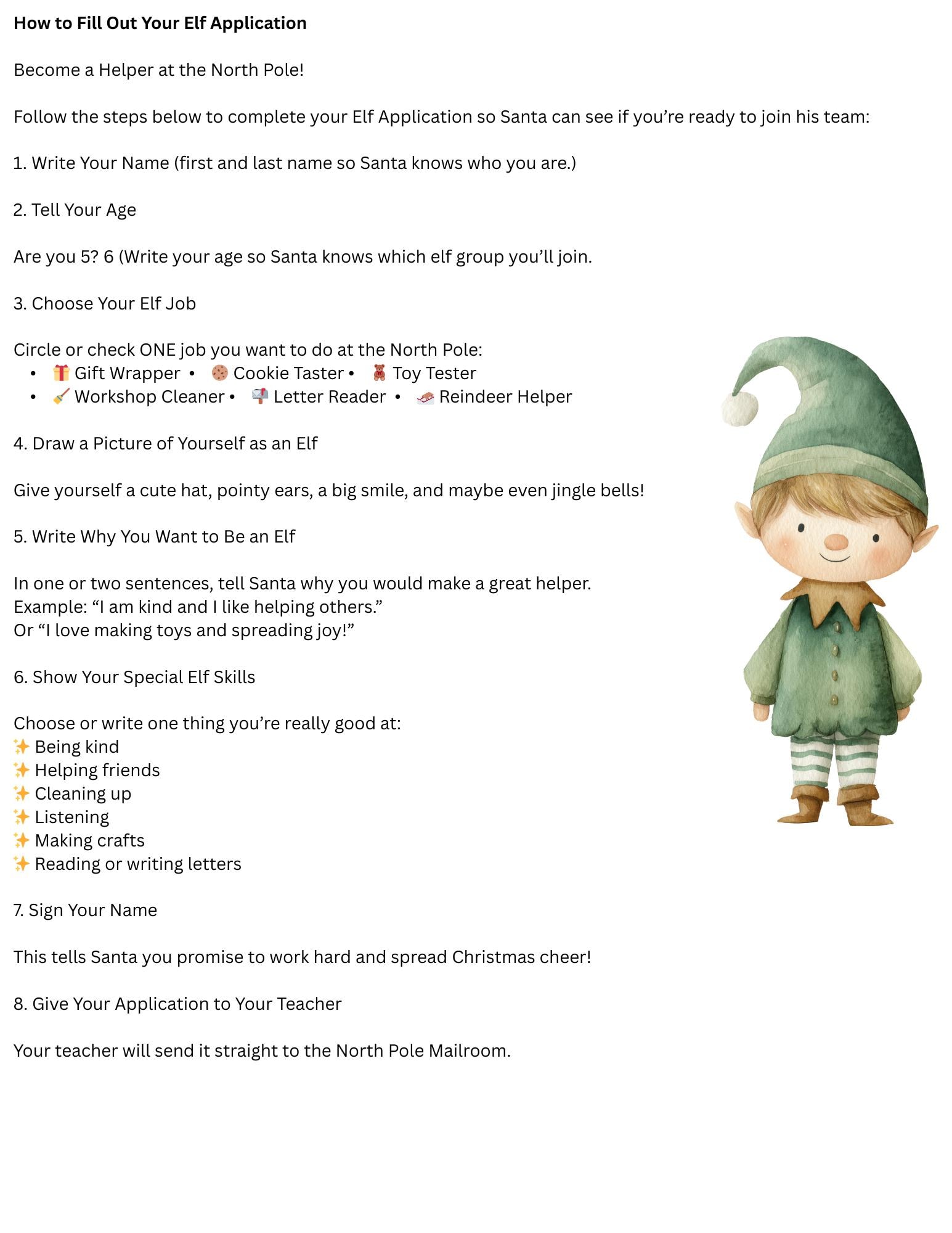 Elf Job Application - Printable Job Form – Reading Comprehension ...