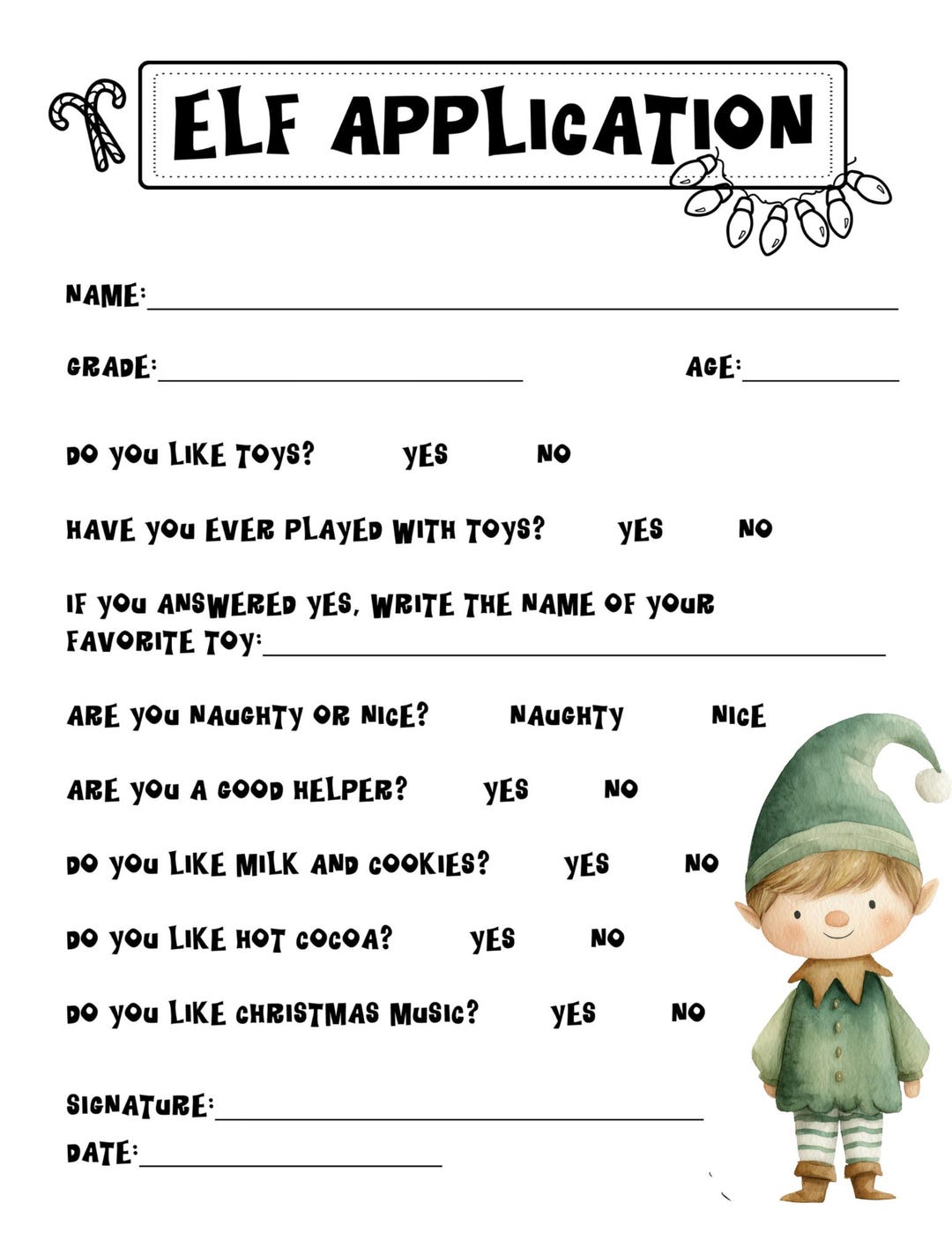Elf Job Application - Printable Job Form – Reading Comprehension ...