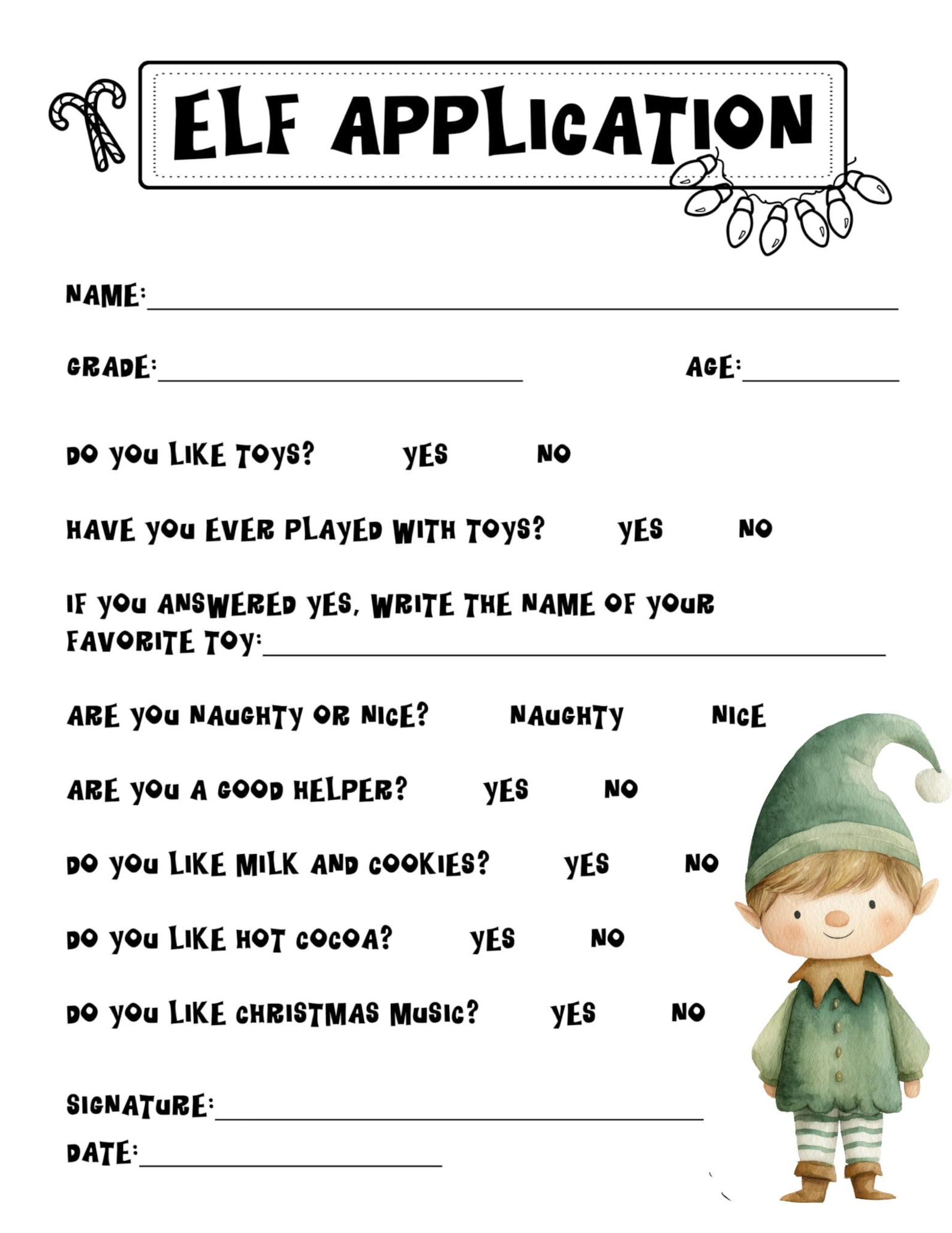 Elf Job Application - Printable Job Form – Reading Comprehension ...