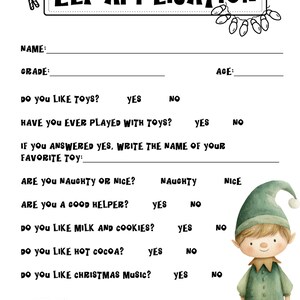 Elf Job Application - Printable Job Form – Reading Comprehension ...