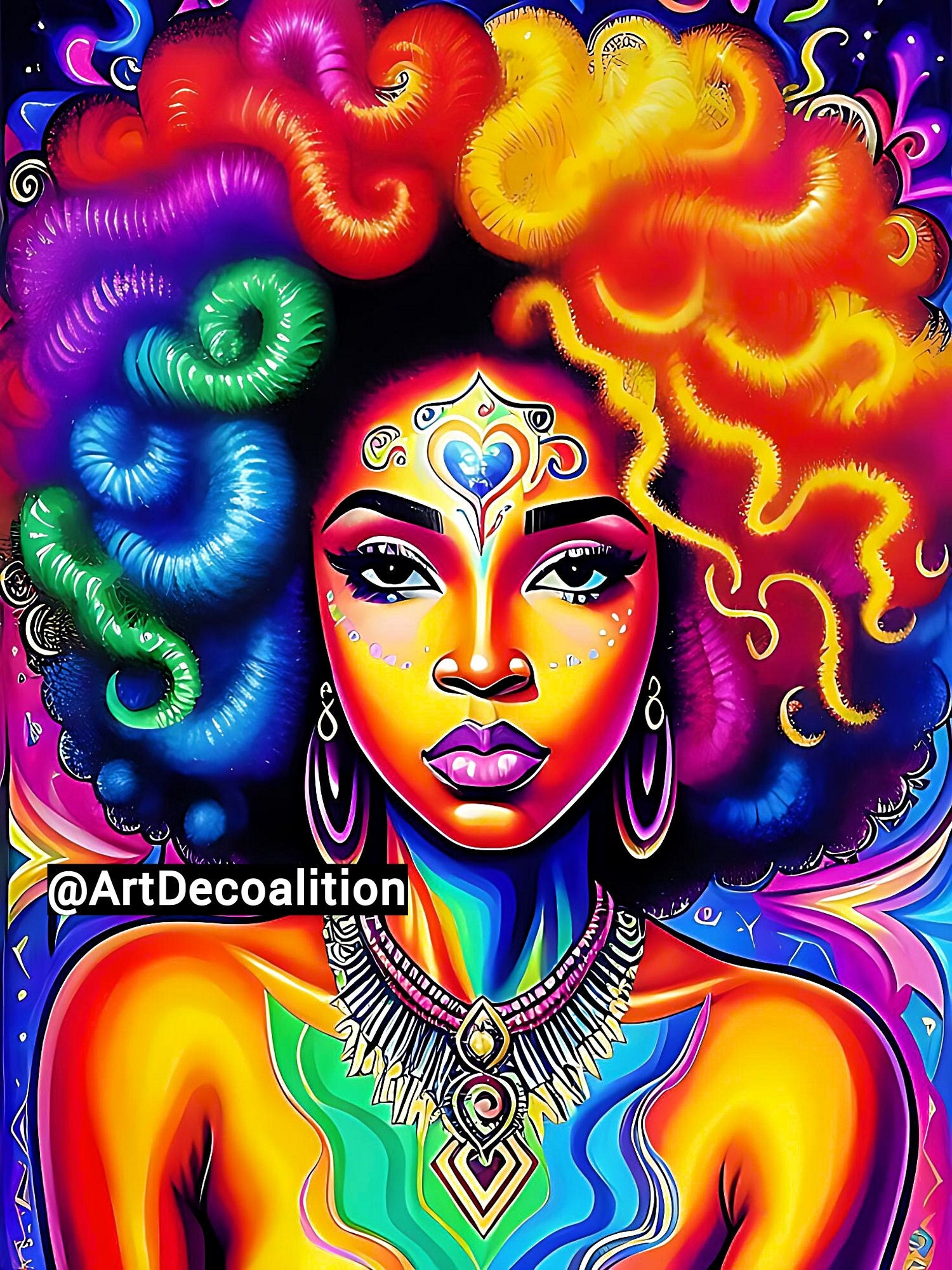 Afrocentric Woman Protrait | Black Art, Lisa Frank Inspired, Black ...