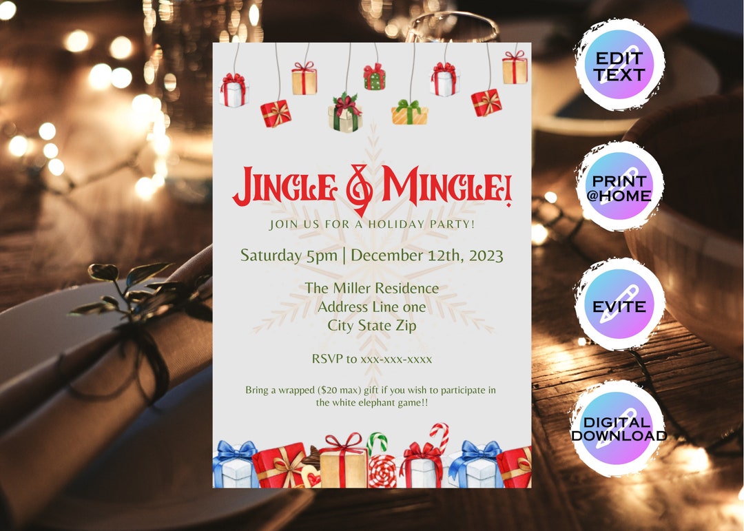 Jingle & Mingle Holiday Party Christmas Party Xmas Party Invite Evite ...