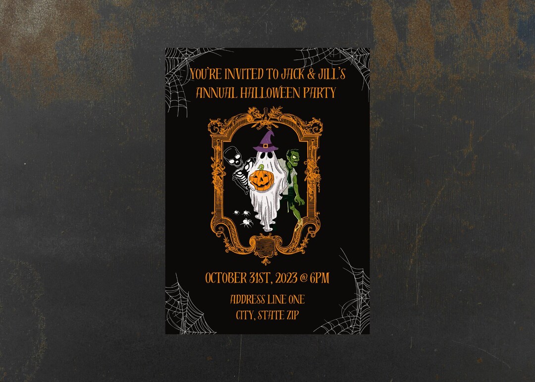Halloween Invitation Magic Spooky Skeleton Ghost Birthday Invite Zombie ...