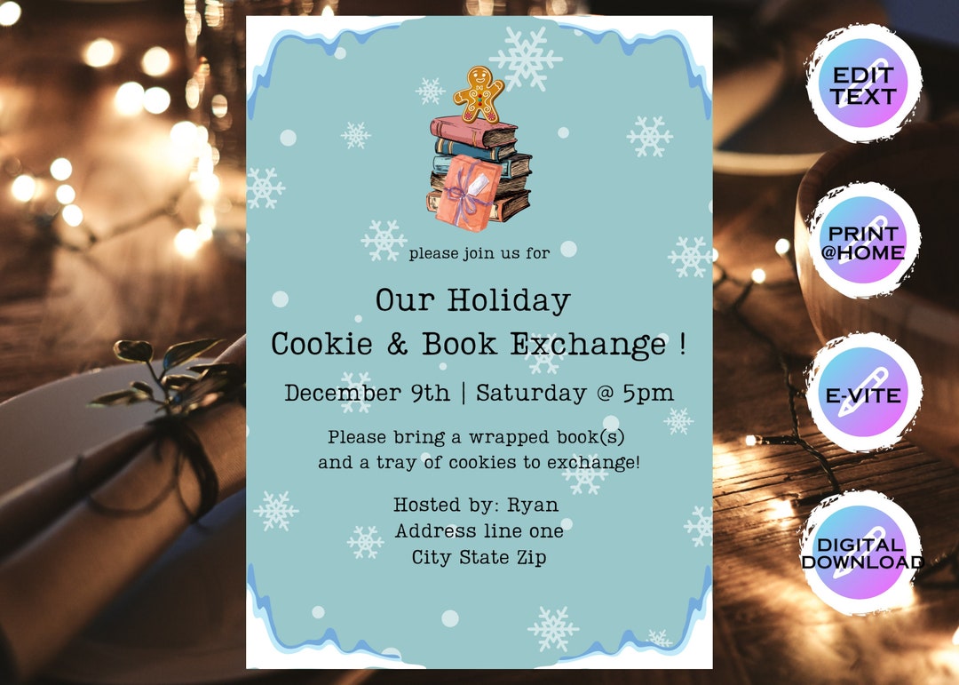 Holiday Cookie Exchange Book Exchange Christmas Xmas Invite Invitation ...